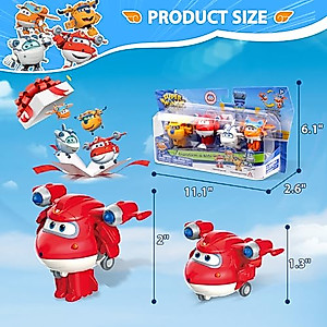 Super Wings 2" Transform-a-Bots 4-Pack, Supercharged Jett, Donnie, Astra, Sunny, Airplane Toys Vehicle Mini Figures, Fun Toys for Kids, Transformer Toys for 3 4 5 Year Old Boys and Girls