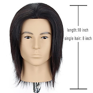 HAIRWAY Male Mannequin Head with 100% Human Hair 8 Inch Hairdresser Practice Cosmetology Styling Training Manikin Doll Head with Table Stand Clamp (Natural Black)