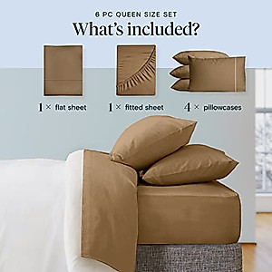 LuxClub 6 PC Queen Sheet Set, Bamboo Sheets Queen Size, Deep Pockets 18" Eco Friendly Wrinkle Free Cooling Sheets Machine Washable Hotel Bedding Silky Soft - Dark Khaki Queen