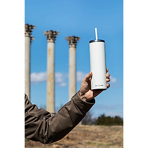 Cupture Stainless Steel Skinny Insulated Tumbler Cup with Lid and Reusable Straw - 16 oz (Winter White)