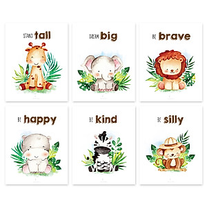 Decorably Nursery Posters for Kids, 6 Baby Safari Nursery Decor for Boys, 8x10in Baby Nursery Decor, Jungle Nursery Decor, Animal Theme Wall Decor, Baby Boy Decor for Nursery Art