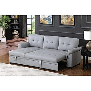 HomeStock Rustic Romance Synthetic Leather Upholstered Modern Sleeper Sectional Sofa with Storage Chaise, L-Shaped Living Room Sectional Couch with Tufting Black