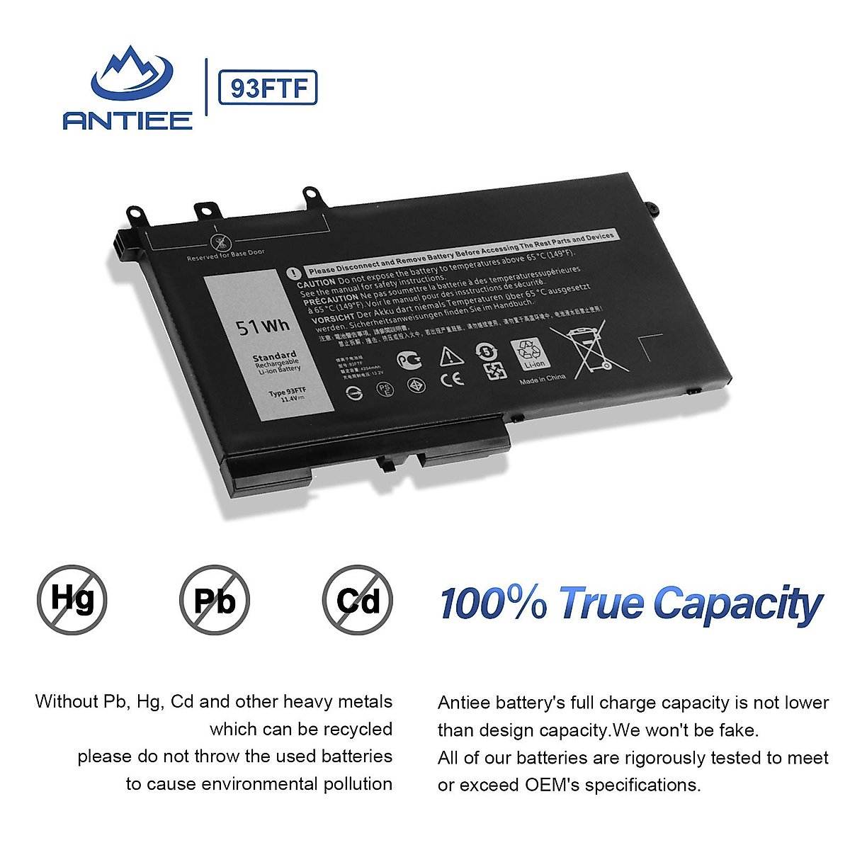 ANTIEE 51Wh 93FTF Laptop Battery Replacement for Dell Latitude 5280 5480 5580 5590 5490 5288 5290 5488 E5280 E5480 E5580 E5490 E5590 E5290 Precision 15 3520 3530 Series D4CMT 4YFVG 83XPC 083XPC