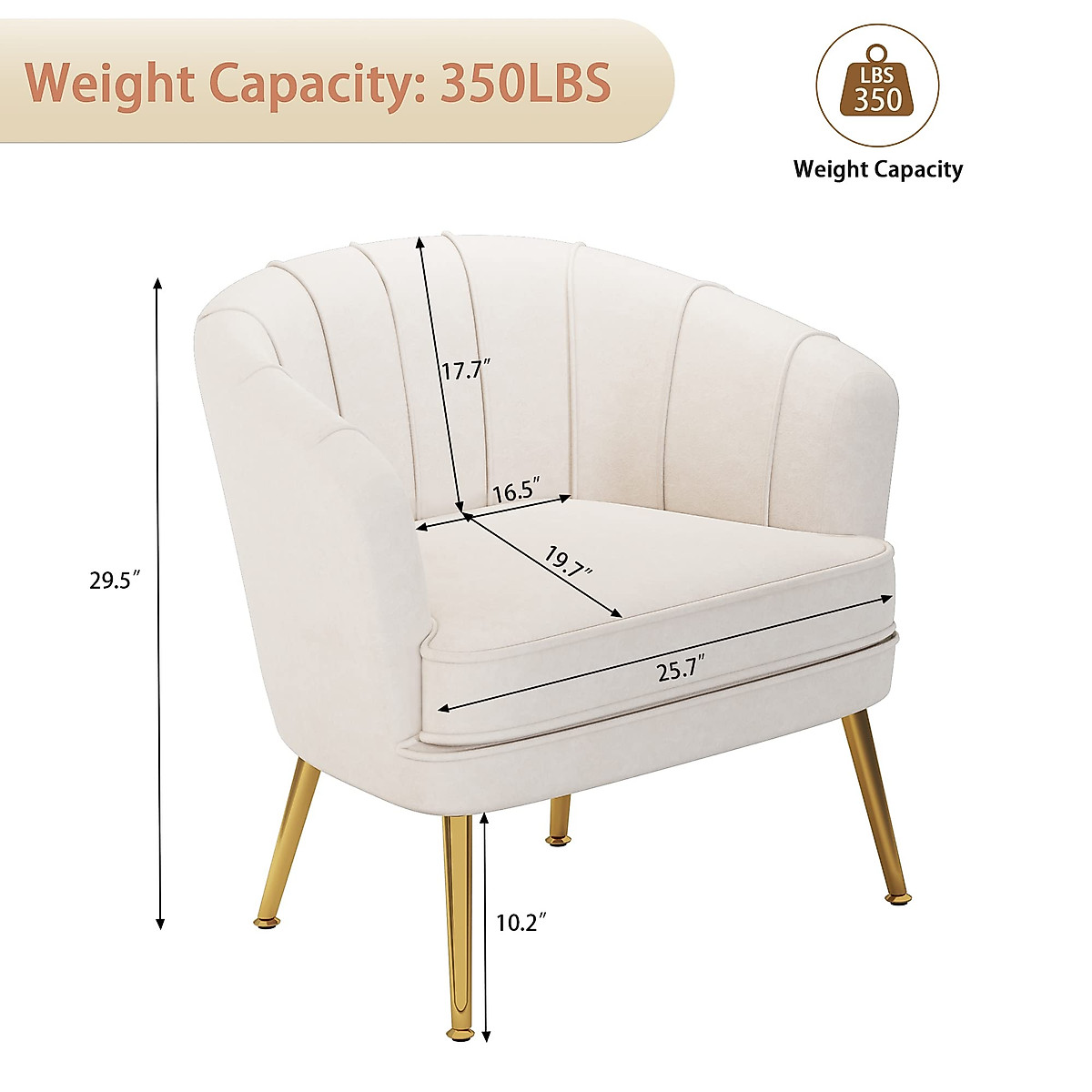 Andeworld Velvet Accent Chair, Upholstered Modern Single Sofa Side Chair,Comfy Barrel Club Living Room Armchair with Golden Metal Legs for Bedroom Living Reading Room Office, Beige