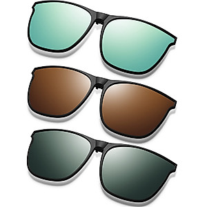 Frienda 3 Pair Oversize Polarized Clip-on Sunglasses Large Anti-glare TR90 Frame Flip up Driving Glasses for Women Men (Green, Dark Green, Brown)