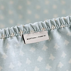 Nate Home mDesign by Nate Berkus 200TC 4-Piece Cotton Percale Sheet Set | from mDesign, Twin XL Size, 1 Flat Sheet/1 Fitted Sheet/1 Standard Pillowcase/1 Accent Pillow, (Light Blue/Cream)