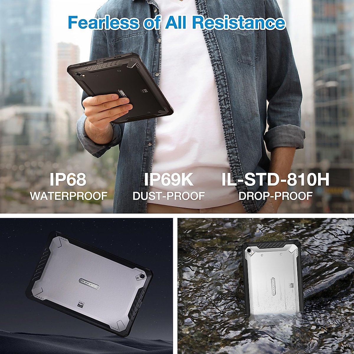 DOOGEE R10 Rugged Tablet 10.36” 2.4K Display Android 13 Tablet MTKG99 Octa-Core 8GB + 128GB ROM, 10800mAh Battery Tablet OTG Reverse Charging, Widevine L1 Android Tab (Black)