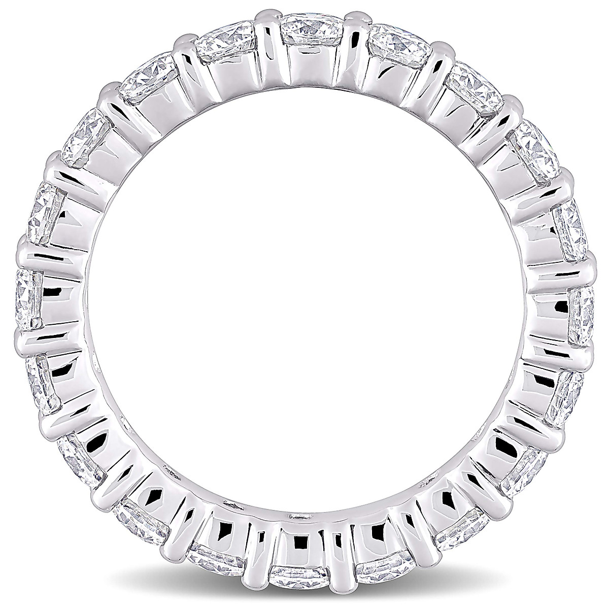 Abbie+Cleo Round Shape Created White Moissanite Gemstone Eternity Band Ring in Rhodium Flash Plated Sterling Silver, Size 6