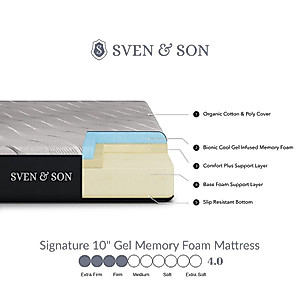 Sven & Son King Mattress, Bed in A Box, 10" Luxury Cool Gel Memory Foam, Pressure Relief & Support, 10" Year Warranty, Designed in USA (King, Mattress Only 10" Firm)