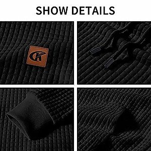 Yundobop Men's Pullover Hoodies Plaid Jacquard Long Sleeve Drawstring Hipster Casual Hooded Sweatshirts with Kanga Pockets Black L