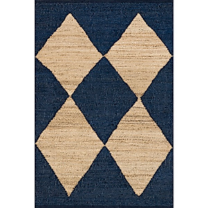 nuLOOM Pandora Diamond Jute Area Rug - 8x10 Jute Area Rug Global Inspired Navy/Ivory Rugs for Dining Room Rug Neutral Rug Living Room Rug Kitchen