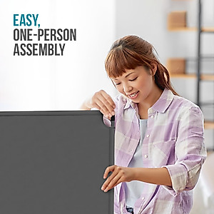 Steel-AID 60-inch Rolling Privacy Room Divider - Freestanding Office Wall Partition with Non See-Through Blackout Screen - Sturdy & Durable Iron Frame - Rolling Wheels - Black, White, Gray & Blue