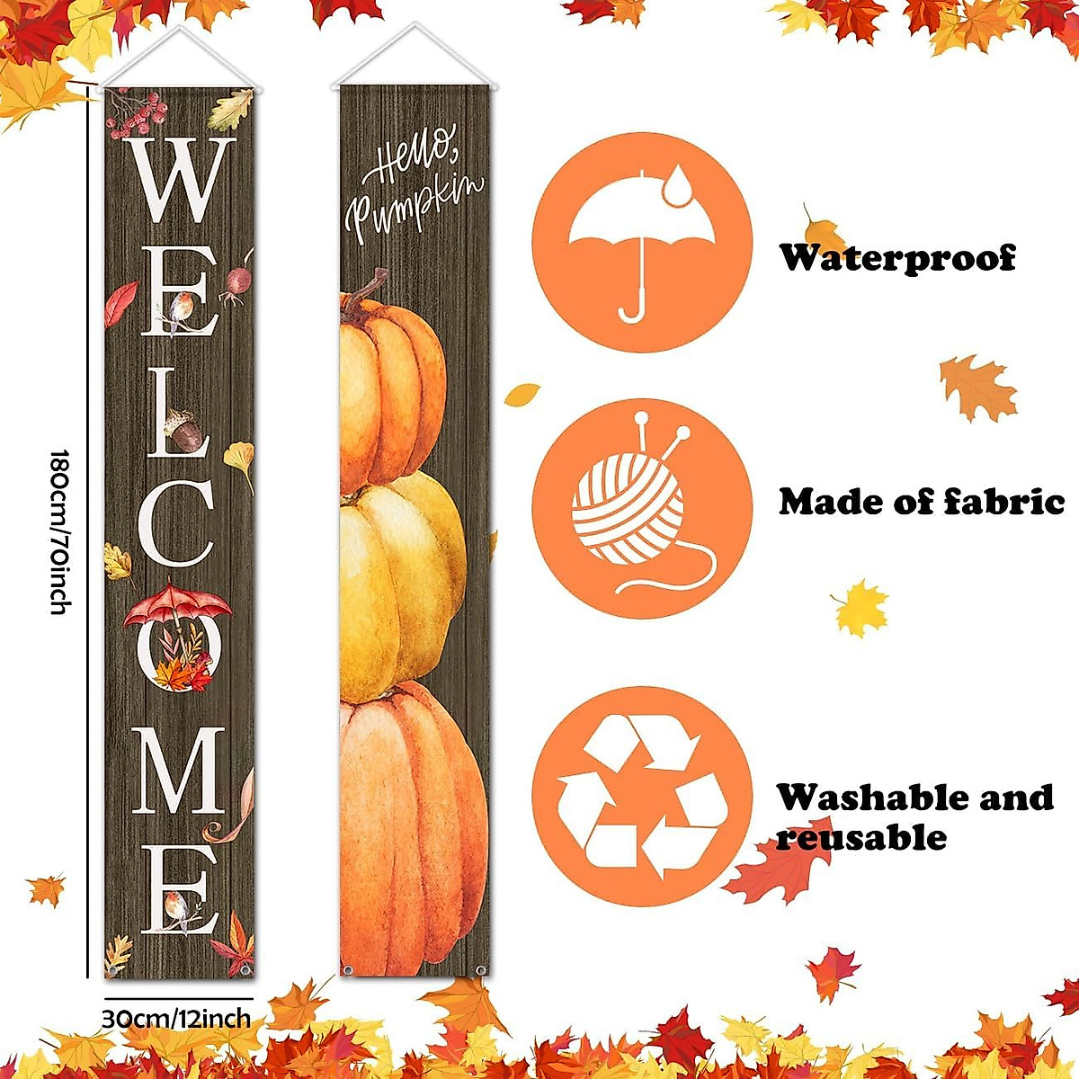 Fall Banner Decorations Outdoor Porch Sign Fall Harvest Festival Banner Thanksgiving Decorations for Pumpkin Autumn Front Door Outside Yard Party Supplies