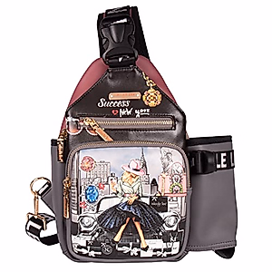 Nicole Lee Crossbody Sling Backpack, Travel Chest Bag with Bottle Holder for Women, Fashion Print (Success in New York)