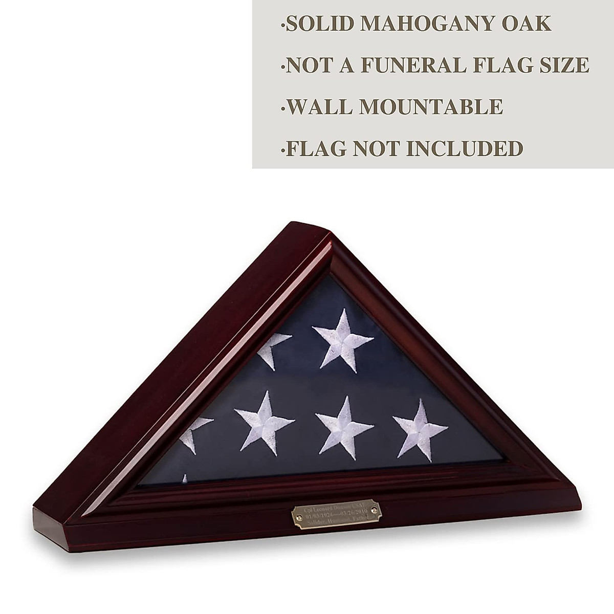 Bey-Berk Custom Personalized Solid Wood Triangle Glass Front Flag Display Case, Holds 3ft by 5ft Flag, Not Suitable for Burial or Memorial Flag (Mahogany) (Mahogany)