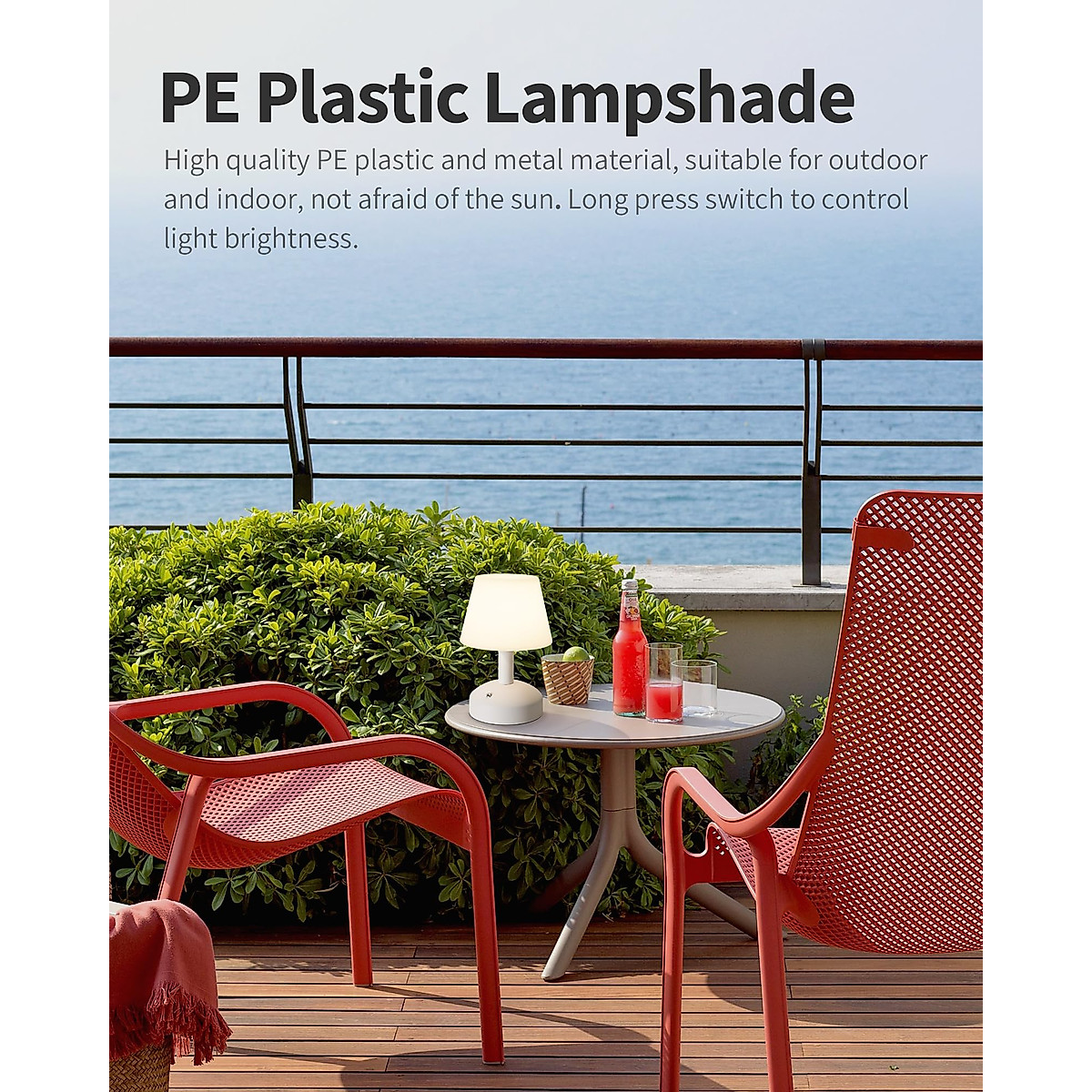 KDG Modern Cordless Small Table Lamps, Outdoor Portable Shower Waterproof LED Dimmable Desk Lamp, 5000mAh Rechargeable Battery Operated Lighting for Restaurant, Bedroom, Bathroom, Night Light (White)