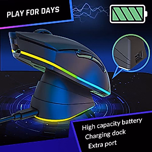 KLIM Blaze Pro Rechargeable Wireless Gaming Mouse with Charging Dock RGB - New Version 2024 - High-Precision Sensor and Long-Lasting Battery - Up to 6000 DPI - Great PC Gaming Mouse Wireless