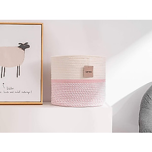 voten Cube Storage Baksets Bins 11x11’’ Fit 12x12’’ Organizer Bookcases Shelving,Stylish&Durable Woven Cotton Basket Containers for Organizing 3-Pack Off White/Mixed Pink