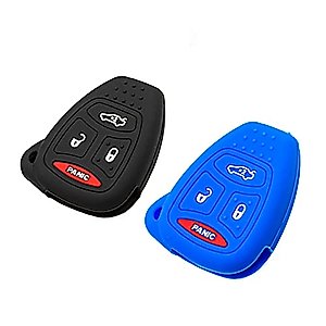 EYANBIS Silicone Key Fob Cover Fit for Chrysler 200 300 PT Cruiser Dodge Charger Magnum Durango Jeep Grand Cherokee Commander Liberty | Car Accessories | Remote Key Protection Case - Black & Blue