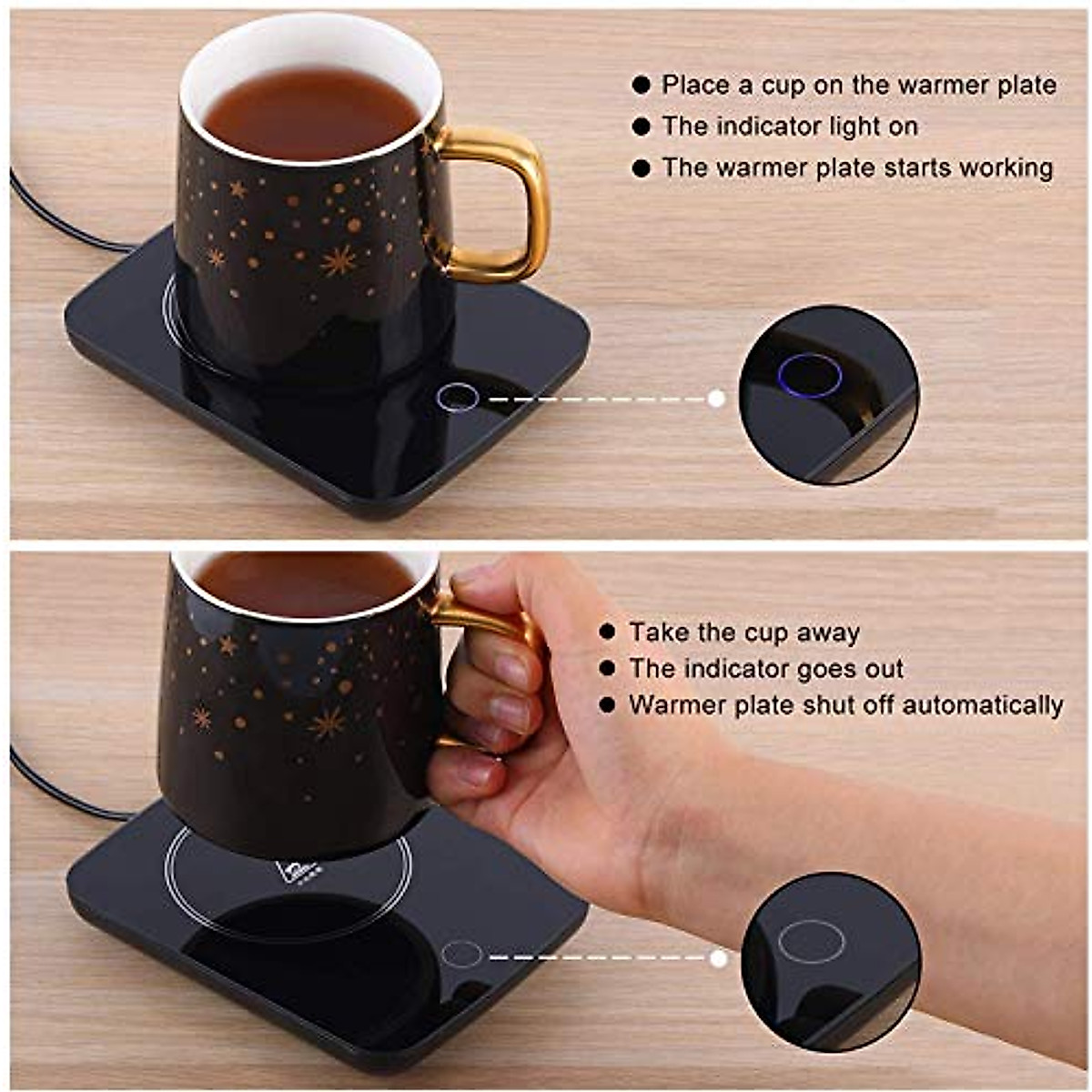 Misby Mug Warmer & Mug Set, Coffee Warmer for Desk Warmer for Desk Auto Shut Off Warmer Plate for Office Home Use, Beverage Warmers with Mug Lid for Water, Tea, Cocoa, Milk Temp Control (Include Cup)