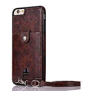 Jaorty PU Leather Wallet Case for iPhone 6 Plus/6S Plus Necklace Lanyard Case Cover with Card Holder Adjustable Detachable Anti-Lost Neck Strap for 5.5 inch Apple iPhone 6 Plus,iPhone 6S Plus,Brown