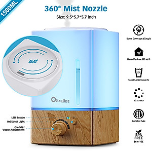 1500ml Aroma Essential Oil Diffuser Large – Exqline Diffuser for Essential Oils Large Room Large Aromatherapy Diffuser Large Room Unique Diffuser Humidifier for Essential Oils (Wood Grain)