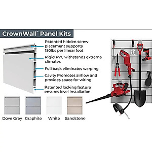 CrownWall PVC Slat Wall Panels Garage Wall and Home Organizer Storage System | Heavy Duty Organization and Easy Installation | 4ft by 4ft (16 sqft) Section, Dove Grey