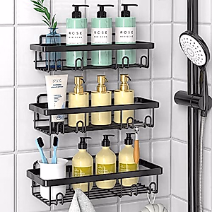 Cusbus Shower Caddy, 3 Pack Shower Organizer, Adhesive No Drilling Traceless Shower Shelves, Rustproof SUS304 Stainless Steel Bathroom Shower Shelf for Inside Shower & Kitchen Storage (Matte Black)