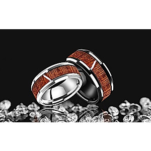 Uloveido His and Hers Stainless Steel Wedding Band Wood Inlay Engagement Couple Rings for Women Y1539 (Steel, Size 9)