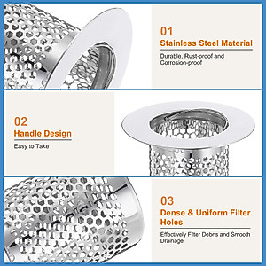 uxcell 2 Pack Shower Drain Strainer, 2" x 2.2" Stainless Steel Floor Drain Strainer Deep Sink Hair Catcher for Kitchen Bathroom Balcony Floor Drain, Fit Hole Size from 1.38" to 2.17"