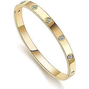 My Daily Styles Stainless Steel Womens Hinged CZ Bangle Bracelets (Yellow)