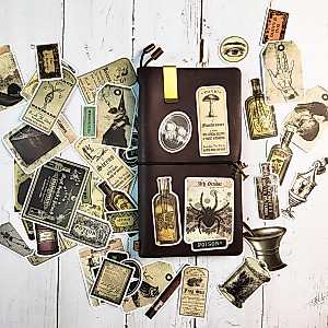 Prstincol 106 Pcs Potion Labels Stickers, Apothecary Stickers Dark Aesthetic Wine Bottle Stickers for Scrapbooking, Wicca Stickers for Junk Journal Bullet Journals DIY Crafts