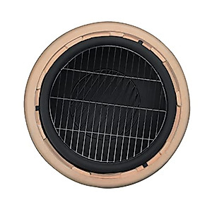 Teamson Home Wood Burning Fire Pit with Spark Screen, Fireplace Poker, Grilling Grate, and BBQ Grill for Outdoor Patio Garden Backyard Decking, 27 Inch Length, Light Brown