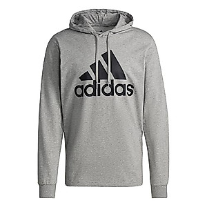 adidas Men's Essentials Logo Hoodie, Medium Grey Heather/Black, Large