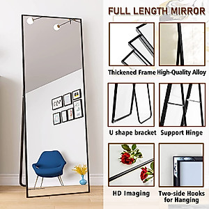 Yone jx je 65" x 24" Full Length Mirror Hanging Standing or Leaning, Bedroom Mirror Floor Mirror Wall-Mounted Mirror with Alloy Frame, Black