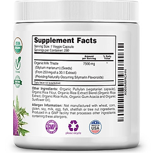 Organic Discounters Milk Thistle Capsules, 280 Count, 7500 mg Strength, Potent 30:1 Extract, USDA Certified Organic, Rich in Silymarin Flavonoids, Vegan, Non-GMO and All-Natural
