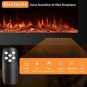 50 Inch Electric Fireplace Inserts, Wall Mounted Fireplace, Led Fireplace with Logs, Recessed Electric Fireplace with Remote Control, Linear Fireplace, 9 Multi Color Flames, 750/1500W