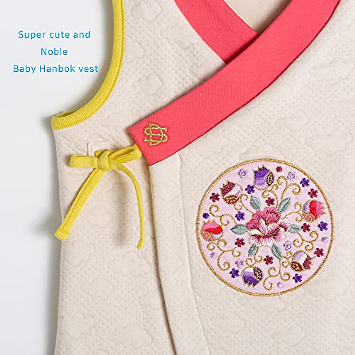 SWEETDEW Unisex Infant Baby Girls Boys Organic Cotton Vest, Sleeveless Coat,Lightweight Hanbok Vest, Contemporary Korean Style (Off White)