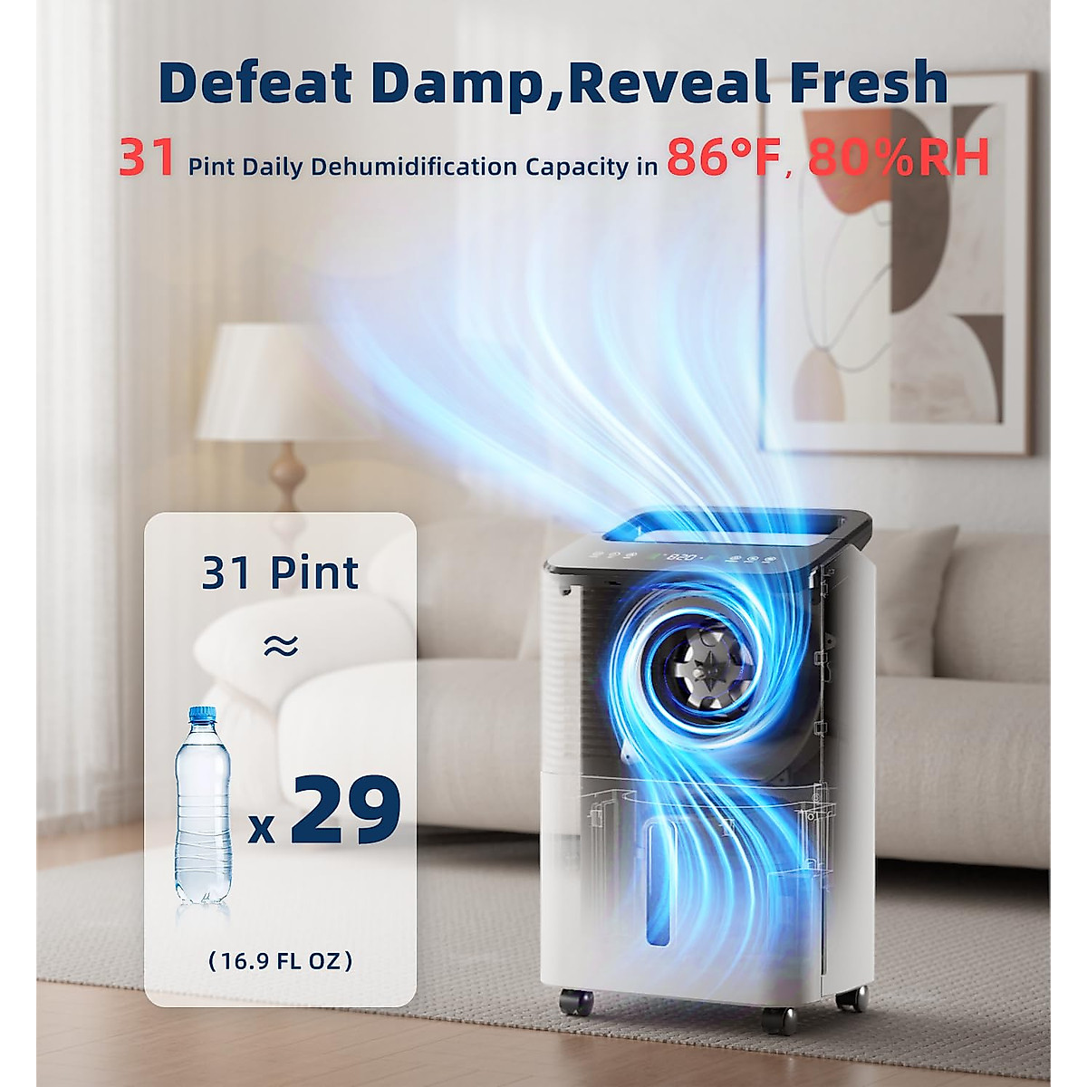 TABYIK 30 Pint Dehumidifier for Basement, with Drain Hose for Large Bedroom Bathroom, with Auto Humidity Control, 24H Timer