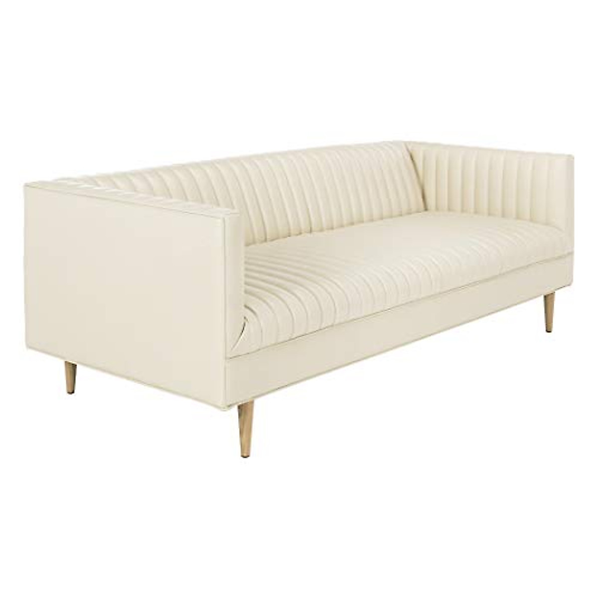 Safavieh Couture Home Carmina Modern Light Beige Faux Leather and Oak Sofa