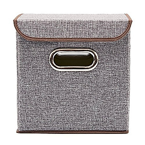 EZOWare 4pc Storage Basket Bins with Lid - Linen lidded Fabric Folding Boxes Cubes Containers - Gray, 9.8 x 9.8 x 9.8 inches