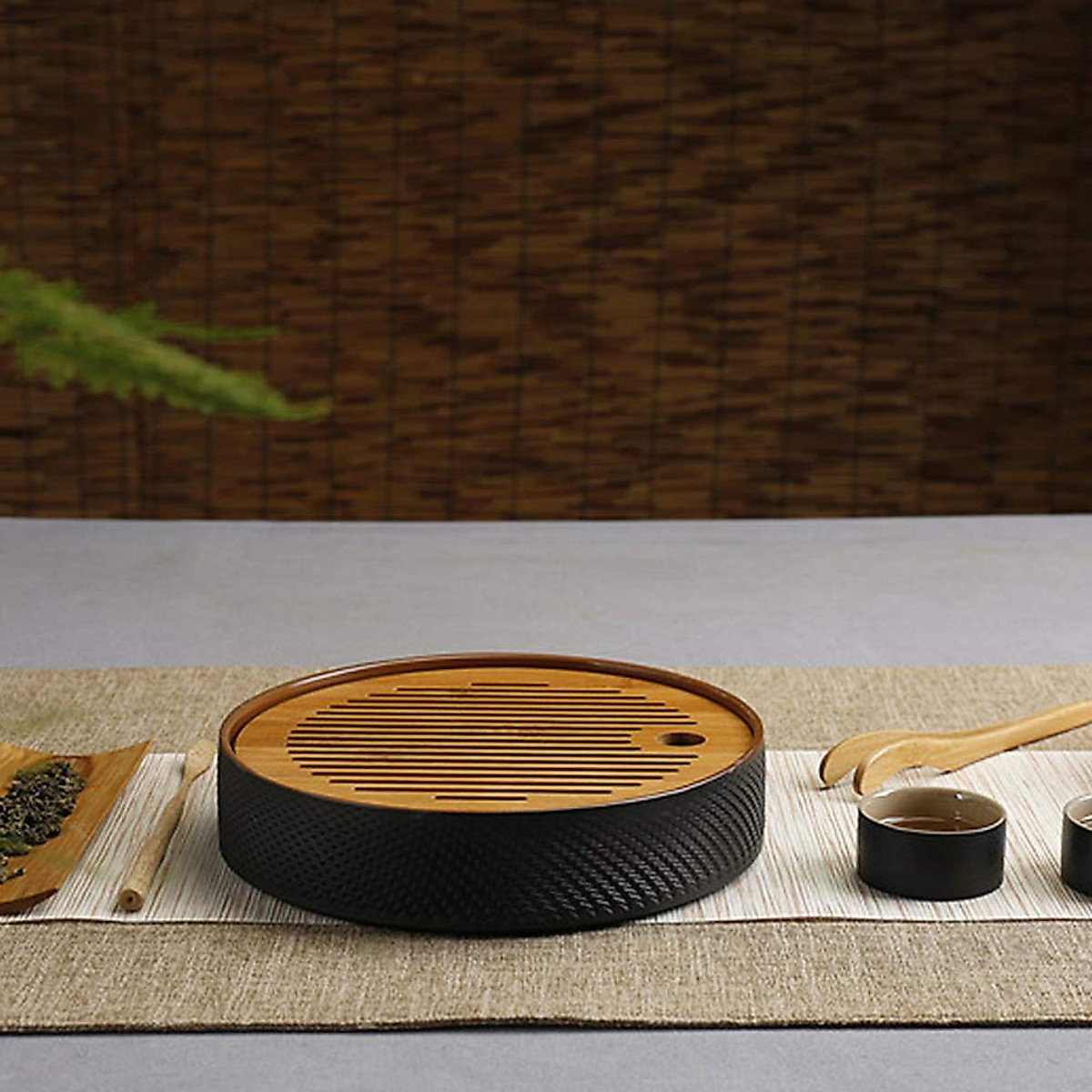 DOITOOL 2 Tier Tray 1pc Round Tea Tray Utensil Tray Chinese Gongfu Tea Tray Tea Tray with Drainage Water Storage Tea Tray Wood Drain Coffee Table Tray Wooden Porcelain China