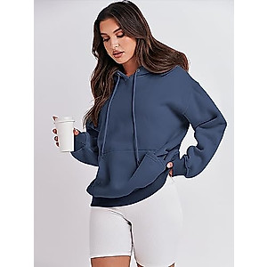 ANRABESS Women's Oversized Hoodies Long Sleeve Fleece Sweatshirts Solid Casual Hooded Pullover Kangaroo Pockets Loose Lightweight Fall Tops Y2K Clothes A1072dianlan-S Navy Blue