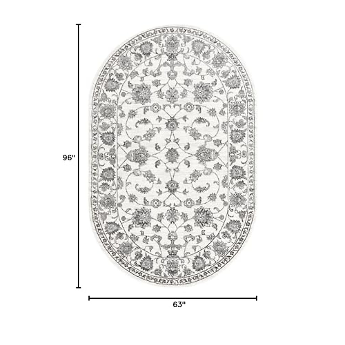 Unique Loom Boston Collection Area Rug - Floral (5' 3" x 8' Oval, white Gray/ Ivory)