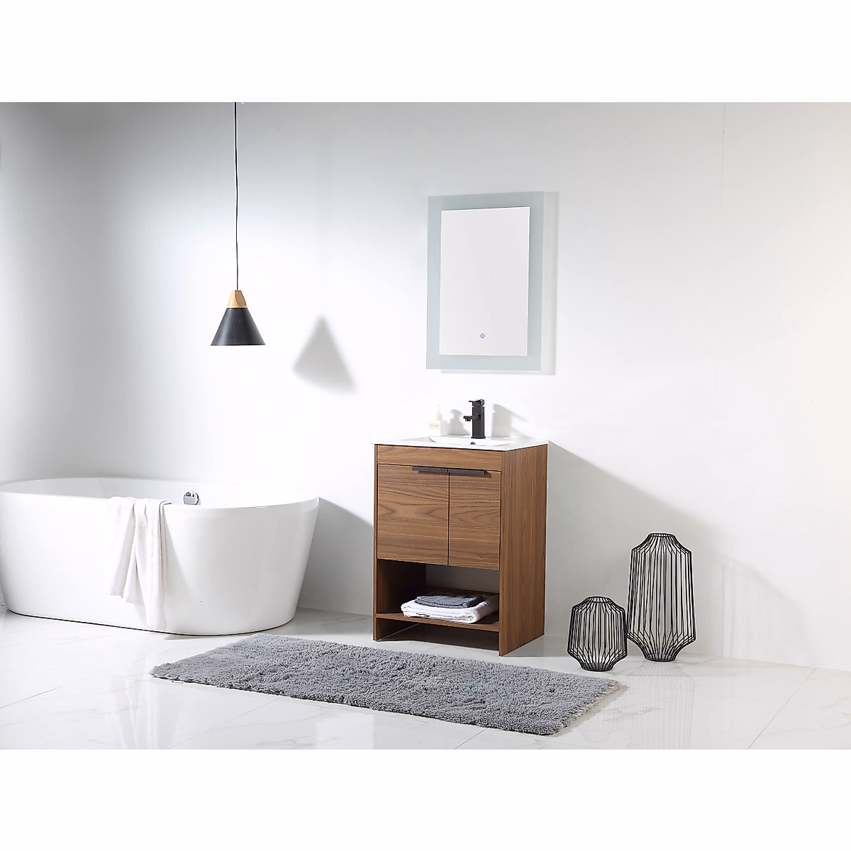Fine Fixtures Phoenix 24 in. W x 18.5 in. D x 33.5 in. H Bathroom Vanity in Walnut with White Ceramic Sink [Full Assembly Required]