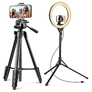 64” Phone&Tablet Tripod, Aureday Cell Phone Tripod for iPhone with Wireless Remote and Phone Holder Bundle with 14'' Selfie Ring Light with 62'' Tripod Stand and Phone Holder, Dimmable LED Phone Ringl