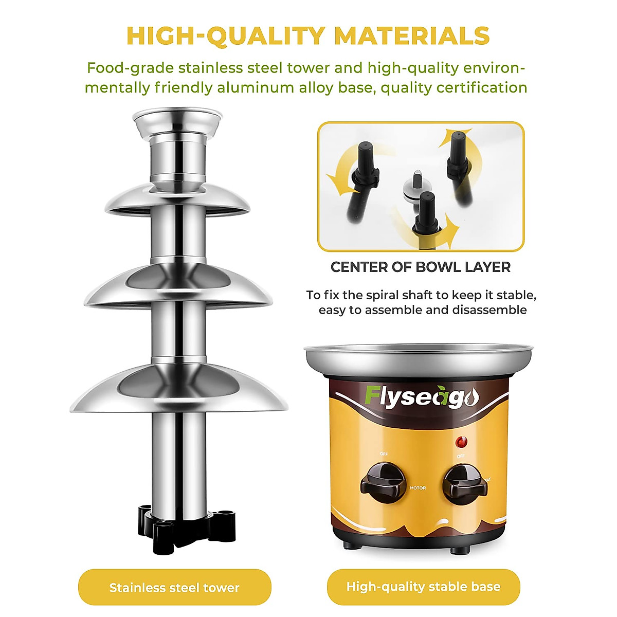 Flyseago Chocolate Fountain Machine 4 Tiers Cheese Fountain Perfect for Nacho Cheese, Chocolate Sauce, Wedding, Party