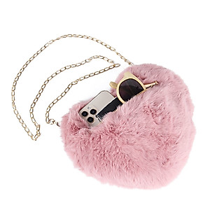 SUKUTU Faux Fur Purse Women's Heart Shaped Evening Handbags Small Cute Phone Crossbody Bag Clutches for Girls