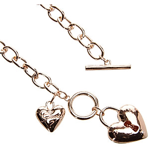 GUESS Rose-Gold-Tone Heart Lock Charm Toggle Chain Necklace
