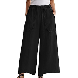 Bravetoshop Womens Wide Leg Palazzo Pants Comfy Elastic Waist Lounge Pants with Pockets Casual Baggy Trousers (Black,M)